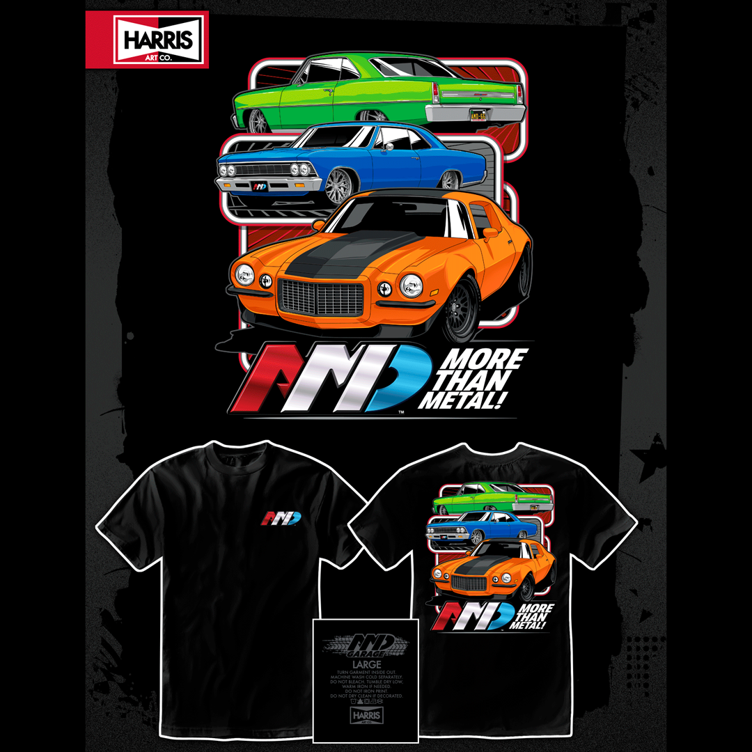 Large AMD GM Car T-Shirt – Chevelle, Camaro & Nova Design