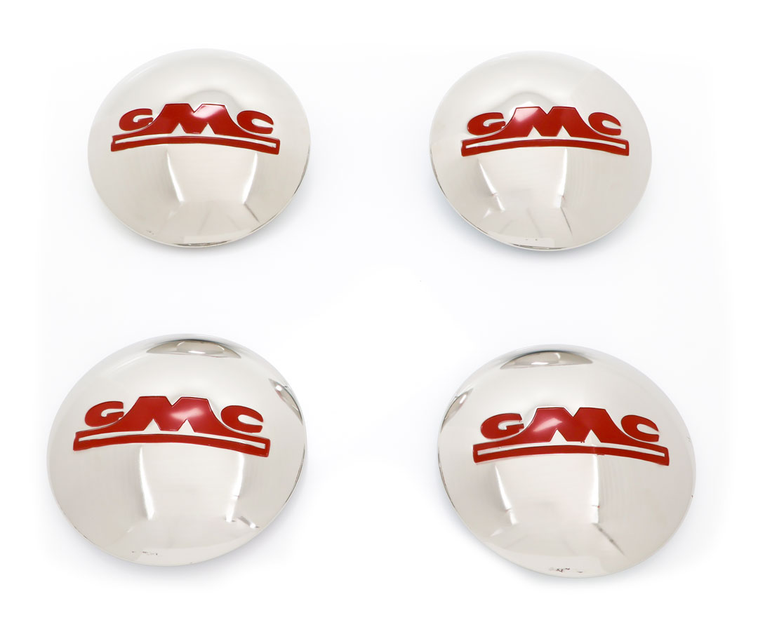 Hub Cap Set - Stainless w/ Red GMC - 4pcs - 47-53 GMC Pickup Suburban